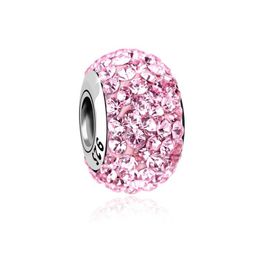 NENALINA Damen Charm-Einh&auml;nger &raquo;Kugel Bead Violett Kristalle 925 Silber&laquo; rosa