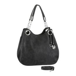 Bruno Banani Damen Henkeltasche mit Schmuckanh&auml;nger und silberfarbenen Details schwarz
