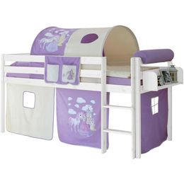 Ticaa Hochbett &raquo;Malte&laquo; mit Rollrost und in verschiedenen Ausf&uuml;hrungen wahlweise mit Matratze lila Mit Vorhang, Liegefl&auml;che B/L: 90cm x 200cm, kein H&auml;rtegrad