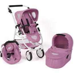 Bayer Chic 2000 CHIC2000 Kombi-Puppenwagen &raquo;Emotion All In 3in1, Jeans Pink&laquo; inkl. Babywanne, Babyschale und Sportwagenaufsatz rosa Einheitsgr&ouml;&szlig;e Kombi-Puppenwagen