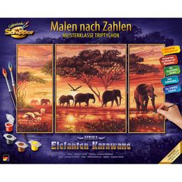 Schipper Malen nach Zahlen &raquo;Meisterklasse Triptychon - Elefanten Karawane&laquo; Made in Germany bunt Karton Einheitsgr&ouml;&szlig;e