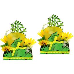 I.GE.A. Teelichthalter &raquo;Hase&laquo; 2er Set Windlicht Osterhase Glas Holz Kerzenleuchter Fr&uuml;hlingskranz 3D gelb Glas, Kunststoff, Polyester B/H/T: 10cm x 
