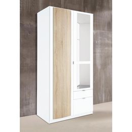 Priess Kleiderschrank mit gerundeten Elementen auf den Au&szlig;ent&uuml;ren wei&szlig; Holzwerkstoff B/H/T: 94cm x 193cm x 54cm, Schubladen: 2 Stk. T&uuml;ren: 2 Stk.
