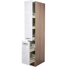 Flex-Well Apothekerschrank &raquo;Florenz&laquo; (B x H x T) 30 x 200 x 57 cm, mit 5 Ablagen wei&szlig; Holzwerkstoff Sonoma Eiche, B/H/T: 30cm x 200cm x 57cm, Schubladen: 1 Stk.