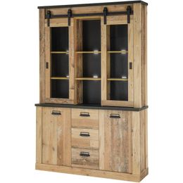 Home Affaire Buffet &raquo;SHERWOOD&laquo; Holz Dekor, mit Scheunentorbeschlag und Apothekergriffen, Breite 133cm braun