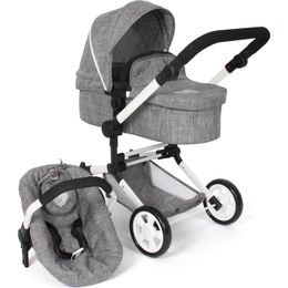 Bayer Chic 2000 CHIC2000 Kombi-Puppenwagen &raquo;Linus, Jeans Grey&laquo; mit Babywanne und Autositz grau Einheitsgr&ouml;&szlig;e Kombi-Puppenwagen