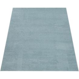 Paco Home L&auml;ufer &raquo;Porto 890&laquo; rechteckig 13 mm H&ouml;he Teppich-L&auml;ufer, Kurzflor, Uni-Farben, ideal im Flur und Schlafzimmer blau Polypropylen
