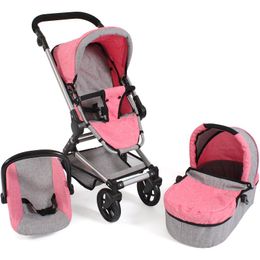 Bayer Chic 2000 CHIC2000 Kombi-Puppenwagen &raquo;Fides 3in1, Melange Grau&laquo; mit Babywanne, Sportsitz und Autositz rosa Einheitsgr&ouml;&szlig;e Kombi-Puppenwagen