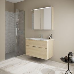 Burgbad Eqio Schrank mit Slim Keramik-Waschtisch, mit Spiegelschrank, SHCP092F3180C0001G0146,