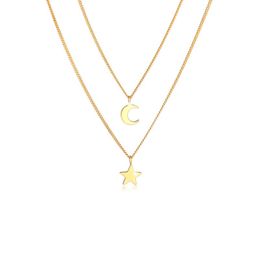 Elli Damen Gliederkette &raquo;Layer Stern Mond Astro 925 Silber&laquo; gold
