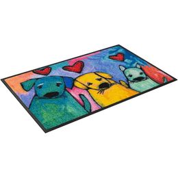 wash+dry by Kleen-Tex Fu&szlig;matte &raquo;Doggies&laquo; rechteckig 7 mm H&ouml;he Schmutzfangmatte, Motiv Hunde, modenes Design, rutschhemmend, waschbar bunt Polyamid B :