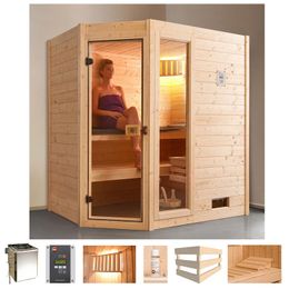 Weka Sauna &raquo;Valida Eck 1&laquo; 4,5 kW Bio-Kombiofen mit ext. Strg., Fenster beige