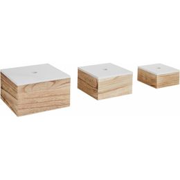 zeller Aufbewahrungsbox 3er Set, Holz, wei&szlig;/natur wei&szlig; Paulownie Einheitsgr&ouml;&szlig;e
