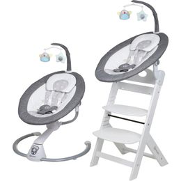 BABYGO Hochstuhl &raquo;Family Homey Set, wei&szlig;/hellgrau&laquo; () mit elektrischer Babywippe inkl. Spielbogen grau