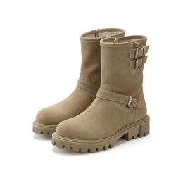 ELBSAND Stiefelette 'Stiefel, Boots, Bikerboots, Lederstiefelette, Lederboots' beige Gr. 42 f&uuml;r Damen. Mit Zierschnallen. Nachhaltig.