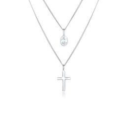 Elli Damen Gliederkette &raquo;Layer Zirkonia Kreuz Glaube 925 Silber&laquo; silber