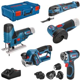 Bosch Professional Elektrowerkzeug-Set Kombi-Set, 10-tlg., Professional 12V Akku-System blau Modelle: GSR, GHO, GWS, GST, GOP