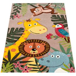 Paco Home Kinderteppich &raquo;Diamond 650&laquo; rechteckig 16 mm H&ouml;he Spielteppich, 3D-Design, niedliches buntes Tier Motiv, Kinderzimmer beige Polypropylen (PP) B : 