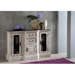 Sideboard Mango / Akazie 135x50x90 wei&szlig; gewachst CASTLE-ANTIK #215