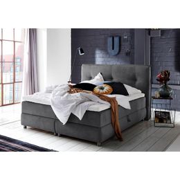 ATLANTIC HOME COLLECTION Boxspringbett &raquo;Tilo&laquo; mit Tonnentaschen-Federkernmatratze, inkl. Bettkasten und Topper grau Bettrahmen und seitliche 