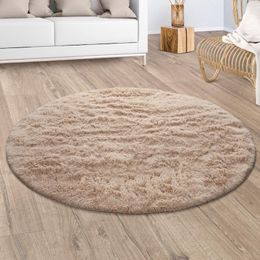 Paco Home Hochflor-Teppich &raquo;Silky 591&laquo; rund 37 mm H&ouml;he Uni-Farben, besonders weich und kuschelig, Wohnzimmer beige Polyester &Oslash; 80cm 1 Stk., 37mm, &Oslash; 80cm
