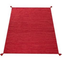 Paco Home Teppich &raquo;Kilim 210&laquo; rechteckig 12 mm H&ouml;he Handgwebt, Flachgewebe, reine Baumwolle, handgewebt, Uni Farben rot Baumwolle B : 200cm 1 Stk., 12mm, L: 