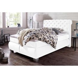 Hapo Boxspringbett wei&szlig; Spiegelfl&auml;chen der Oberseite der Unterfederung und die Ober- und Unterseite der Obermatratze sind jeweils mit einem 
