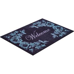 Grund Fu&szlig;matte &raquo;Welcome&laquo; rechteckig 8 mm H&ouml;he Schmutzfangmatte, mit Spruch, In- und Outdoor geeignet, waschbar blau Kunstfaser B : 60cm 1 Stk., 8mm, L: 85cm