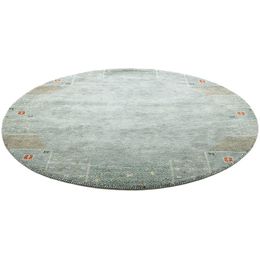 Theko Wollteppich &raquo;Denver 1999&laquo; rund 16 mm H&ouml;he reine Wolle, Gabbeh Design, handgekn&uuml;pft, mit Bord&uuml;re grau Schurwolle &Oslash; 190cm 1 Stk., 16mm, &Oslash; 190cm