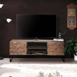 Pharao24.de TV Board Lowboard aus Mangobaum Massivholz mit B&uuml;gelgestell