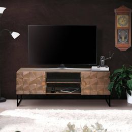 Pharao24.de TV Board Lowboard aus Mangobaum Massivholz mit B&uuml;gelgestell
