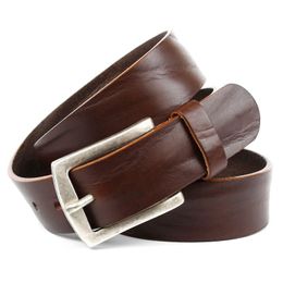 Anthoni Crown Herren Lederg&uuml;rtel in dunkelbraun mit matter Schlie&szlig;e im Antik Finish braun 110