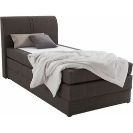 Hapo Boxspringbett mit Bettkasten grau Kopfteil, seitliche Unterbox und Obermatratze sind mit pflegeleichtem Feinstrukturstoff in Leinenoptik (100% 