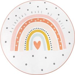 Paco Home Kinderteppich &raquo;Chicos 552&laquo; rund 2 mm H&ouml;he Flachgewebe, Kinder Design, Motiv Regenbogen, Pastell-Farben beige Polyester &Oslash; 120cm 1 Stk., 2mm, &Oslash; 120cm