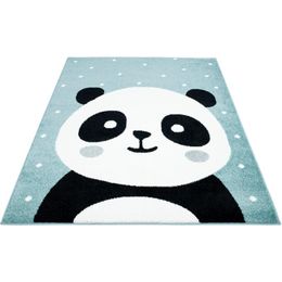 Carpet City Kinderteppich &raquo;Bubble Kids 1334&laquo; rechteckig 11 mm H&ouml;he Spielteppich, Panda-B&auml;r, Weicher Flor, Pflegeleicht, Kinderzimmer blau Kunstfaser