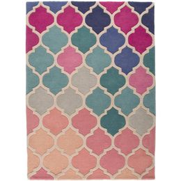 FLAIR RUGS Wollteppich &raquo;Rosella&laquo; rechteckig 10 mm H&ouml;he 100% Wolle, mehrfarbig, Ornamente, mit Hoch-Tief-Effekt pink Wolle