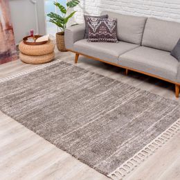 Carpet City Hochflor-Teppich &raquo;Pulpy 524&laquo; rechteckig 30 mm H&ouml;he besonders weich, mit Fransen, Meliert grau Kunstfaser