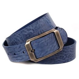 Anthoni Crown Herren Lederg&uuml;rtel Volllederg&uuml;rtel mit Schlie&szlig;e in schwarz-Metallic blau 110
