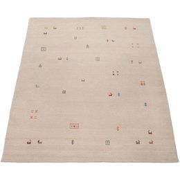 Paco Home Wollteppich &raquo;Gabbeh 312&laquo; rechteckig 9 mm H&ouml;he Kurzflor, handgewebt, reine Wolle, Gabbeh-Stil, Wohnzimmer beige Wolle B : 80cm 1 Stk., 9mm, L: 150cm