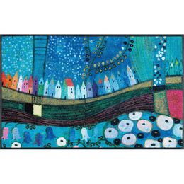 wash+dry by Kleen-Tex Fu&szlig;matte &raquo;Stadt in Blau&laquo; rechteckig 7 mm H&ouml;he Schmutzfangmatte, rutschhemmend, waschbar blau Kunstfaser B : 40cm 1 Stk., 7mm, L: