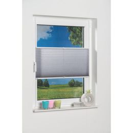 K-home Plissee &raquo;Klemmfix Pisa&laquo; Lichtschutz ohne Bohren verspannt Crushed-Optik grau Obermaterial: 100% Polyester 210cm, zweiseitig verschiebbar, 70cm