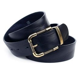 Anthoni Crown Damen Lederg&uuml;rtel mit goldfarbener Dornschlie&szlig;e, Metallschlaufe blau 100