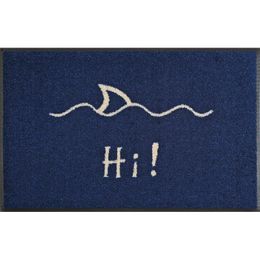 wash+dry by Kleen-Tex Fu&szlig;matte &raquo;Hi!&laquo; rechteckig 9 mm H&ouml;he Schmutzfangmatte, mit Spruch, In- und Outdoor geeignet, waschbar blau Kunstfaser B : 40cm 1 