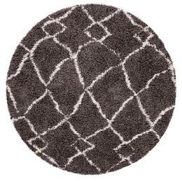 Paco Home Hochflor-Teppich &raquo;Orebro 170&laquo; rund 44 mm H&ouml;he modernes Rauten Muster, besonders weich & kuschelig grau Polyester &Oslash; 120cm 1 Stk., 44mm, &Oslash; 120cm
