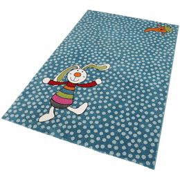 Sigikid Kinderteppich &raquo;Rainbow Rabbit&laquo; rechteckig 13 mm H&ouml;he blau Kunstfaser