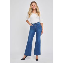 Schlagjeans WONDERJEANS, Damen, Gr. 44, L&auml;nge 32, beige (stone blau super wash), Denim/Jeans, Obermaterial: 92% Baumwolle, 4% Elasthan, 4% Polyester, unifarben, bootcut fit lang, Jeans Schlagjeans, Flared, mit Stretch
