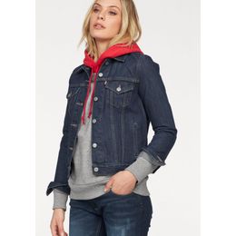 Levi's Jeansjacke LEVI'S "ORIGINAL TRUCKER", Damen, Gr. XS (32), blau (dunkelblau, washed), Web, Obermaterial: 100% Baumwolle, Abriebeffekte, figurbetont kurz, 1-Knopf-Manschette mit Schlitz, Jacken Jeansjacke, FRESH COLLECTION
