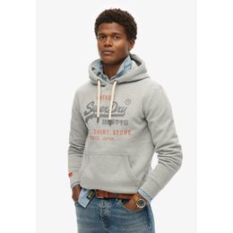 Kapuzensweatshirt Superdry "SD-VL HERITAGE RELAXED HOOD", Herren, Gr. XL, college grau, Jersey, Obermaterial: 100% Baumwolle, bedruckt, relaxed fit normal, ohne Ausschnitt, Rippb&uuml;ndchen, Sweatshirts Kapuzensweatshirt