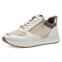 Keilsneaker Tamaris, Damen, Gr. 36, wei&szlig; (ivory kombiniert), Lederimitat, Textil, Schuhe Keilsneaker, Freizeitschuh, Halbschuh, in schmaler Form, vegane Verarbeitung