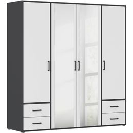 Dreht&uuml;renschrank Rauch "Kleiderschrank Schrank Garderobe W&auml;scheschrank VOYAGER", grau (graumetallic, alpinwei&szlig;), B:187cm H:194cm T:53cm, Holzwerkstoff, Schr&auml;nke, Dreht&uuml;renschrank, mit modernen Griffen in Graumetallic, inkl. Schubk&auml;sten und Spiegel